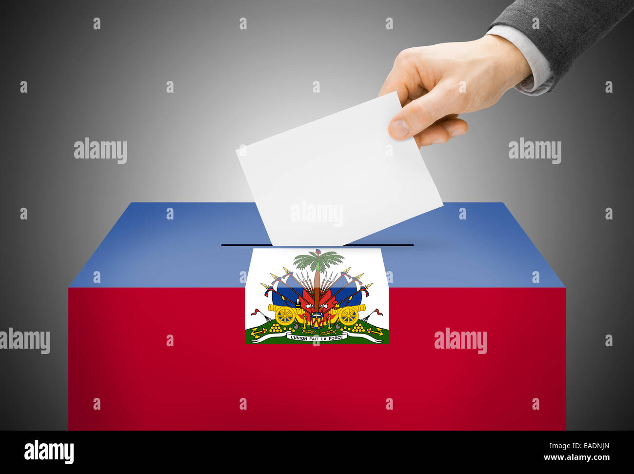 Voting concept - Ballot box painted into national flag colors - Haiti ...