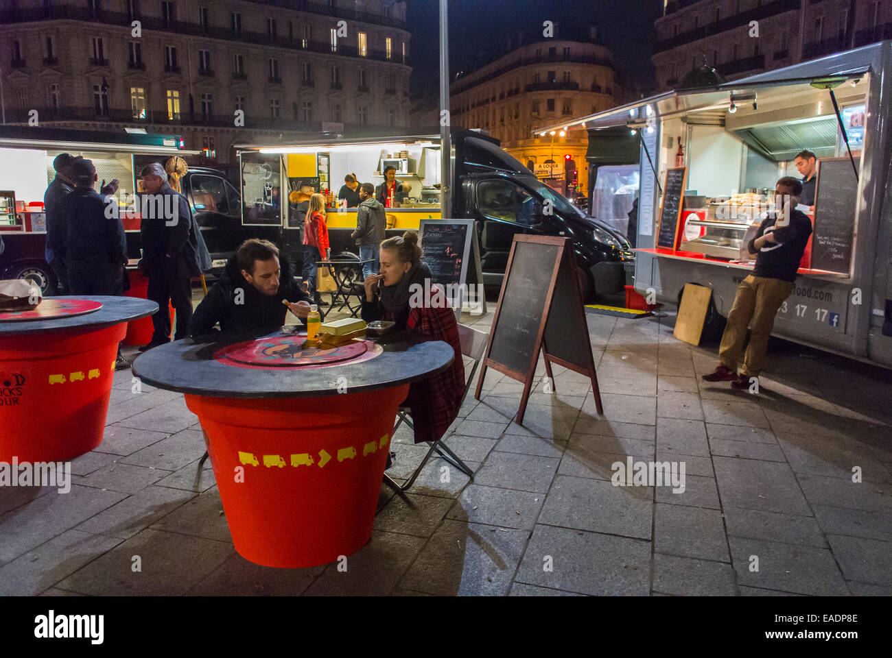 Paris, France, couple on a a date, Sharing Meals, at Tables, near ...