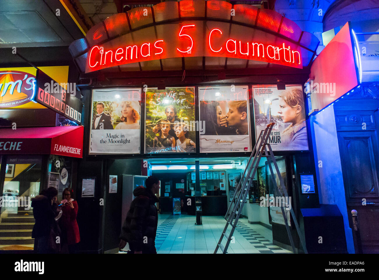 Paris, France, Front, French Independent Cinema Theater, Night, Neon ...