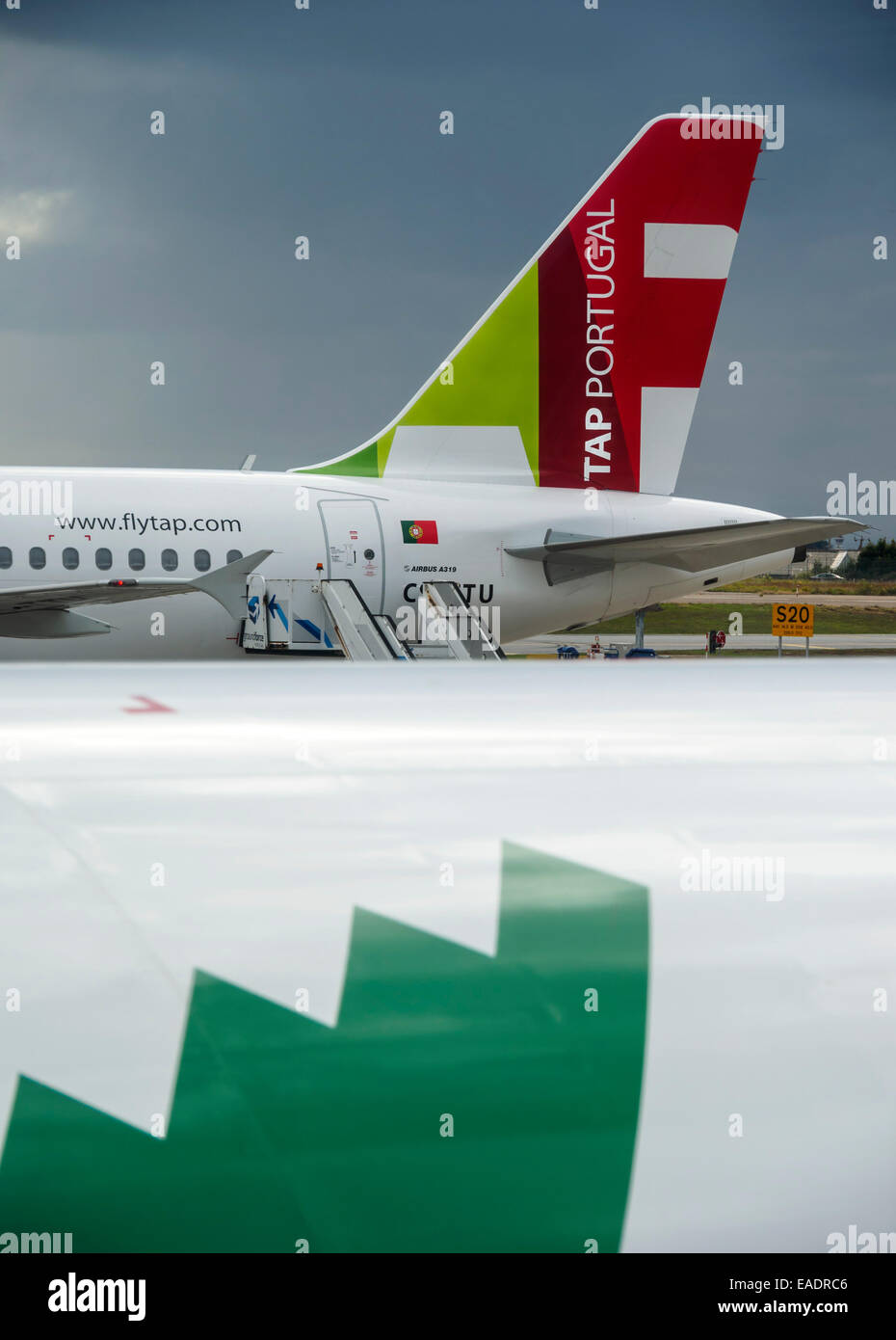 Portuguese airline TAP airplane at the Sá Carneiro Airport runway in ...