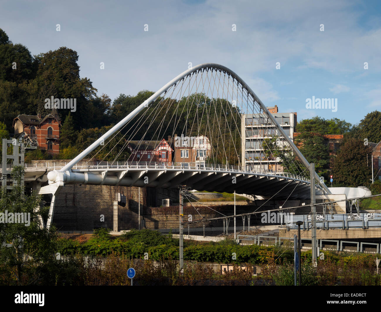 Modern suspension bridge designed by Santiago Calatrava, Liège, Belgium ...