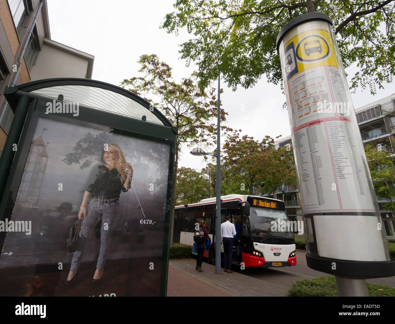 Bus at bus stop on the streets of Maastricht, The Netherlands, Europe ...