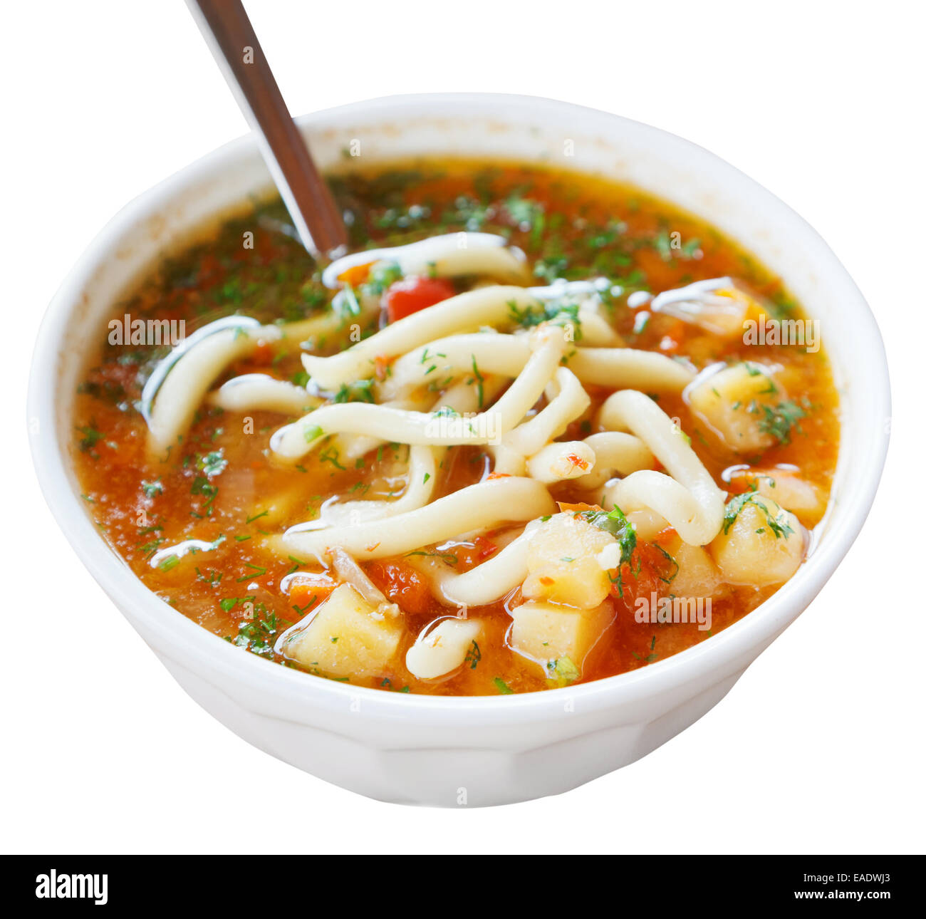 lagmon soup in white bowl isolated on white background Stock Photo - Alamy