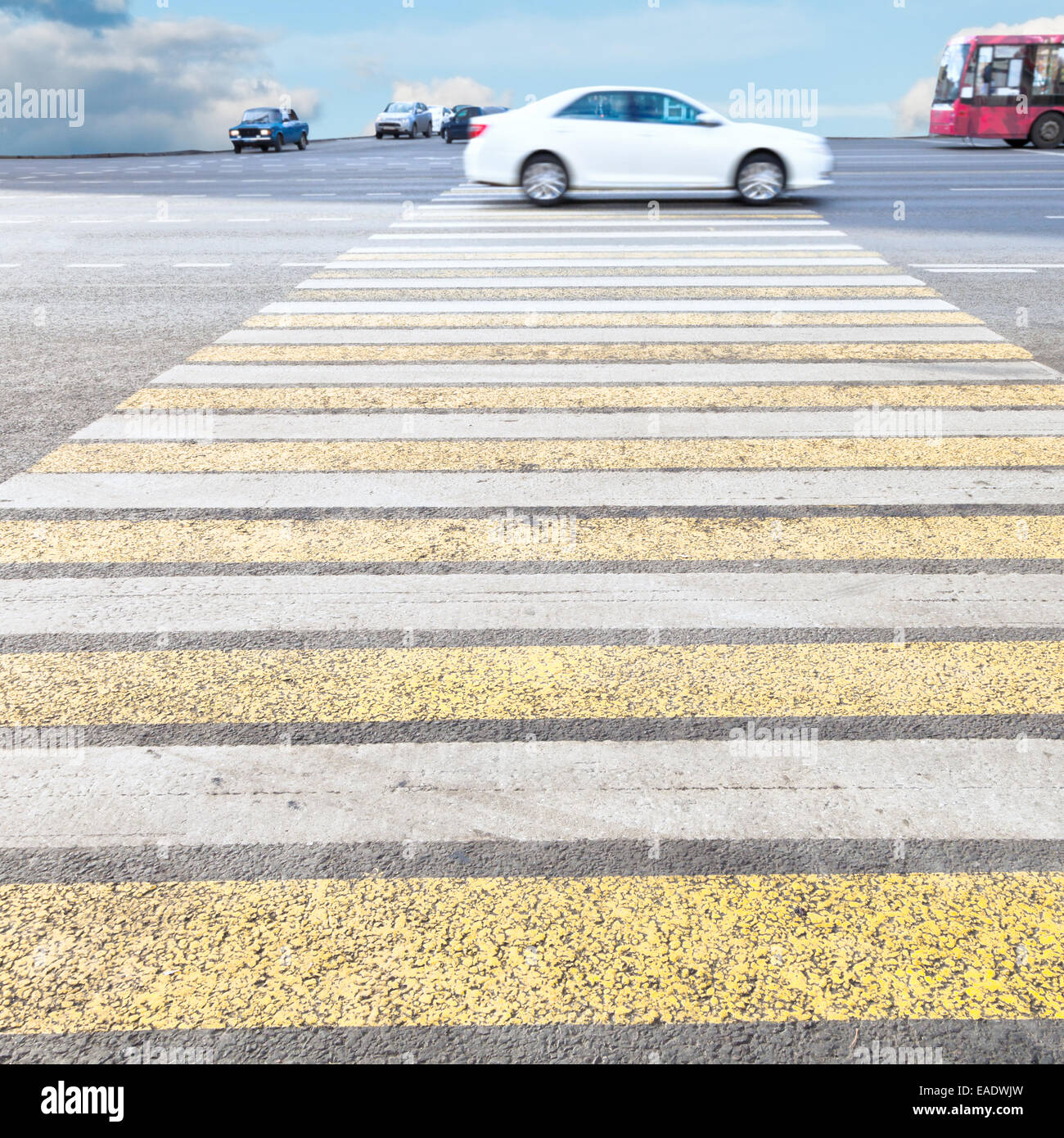 yellow and white crossing zebra of pedestrian crosswalk on road Stock ...