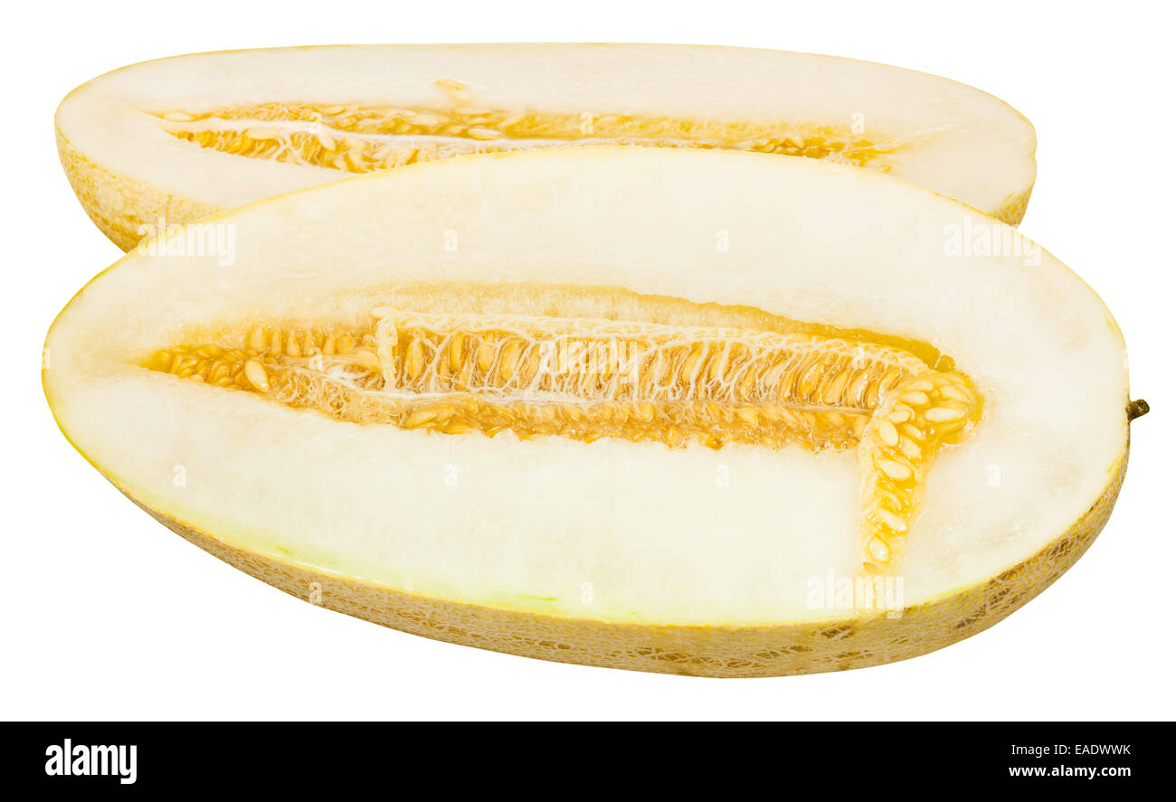 cut in half Uzbek-Russian Melon (mirzachul melon, gulabi melon, torpedo ...
