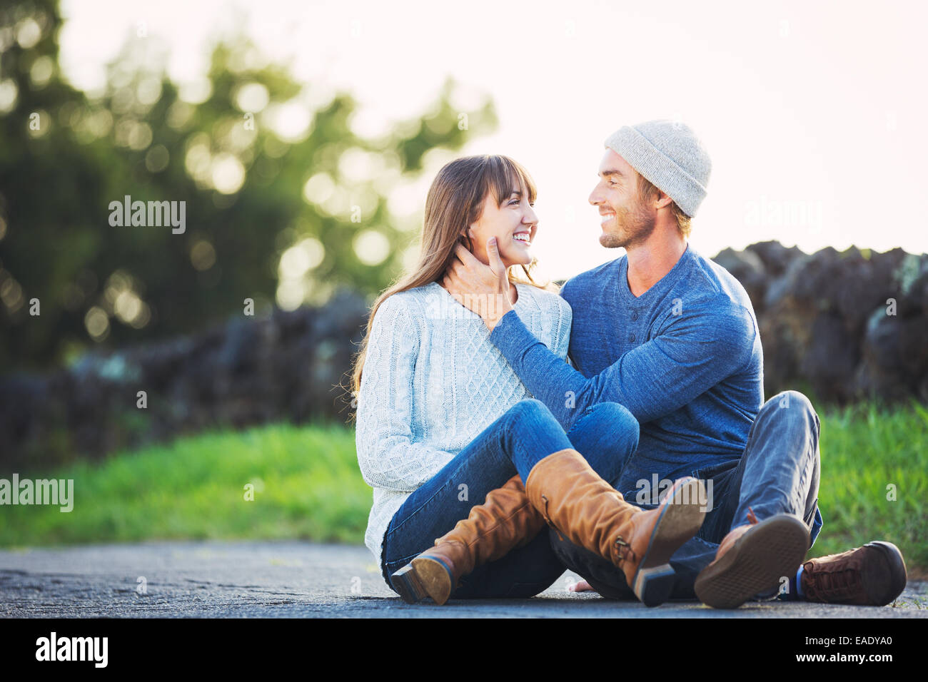 Happy Young Couple Having Fun Outdoors. Romantic Couple Kissing in Love ...