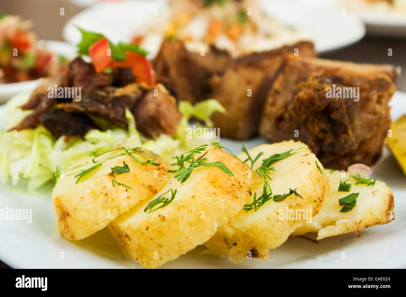 fritada fried pork Ecuadorian plate Stock Photo - Alamy