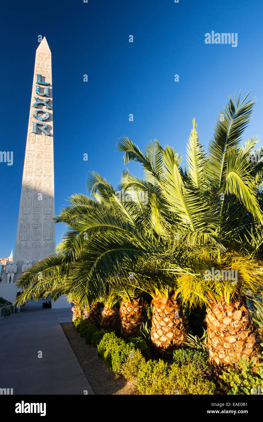The Luxor Needle on Las Vegas Boulevard at dusk, Las Vegas, Nevada, USA ...