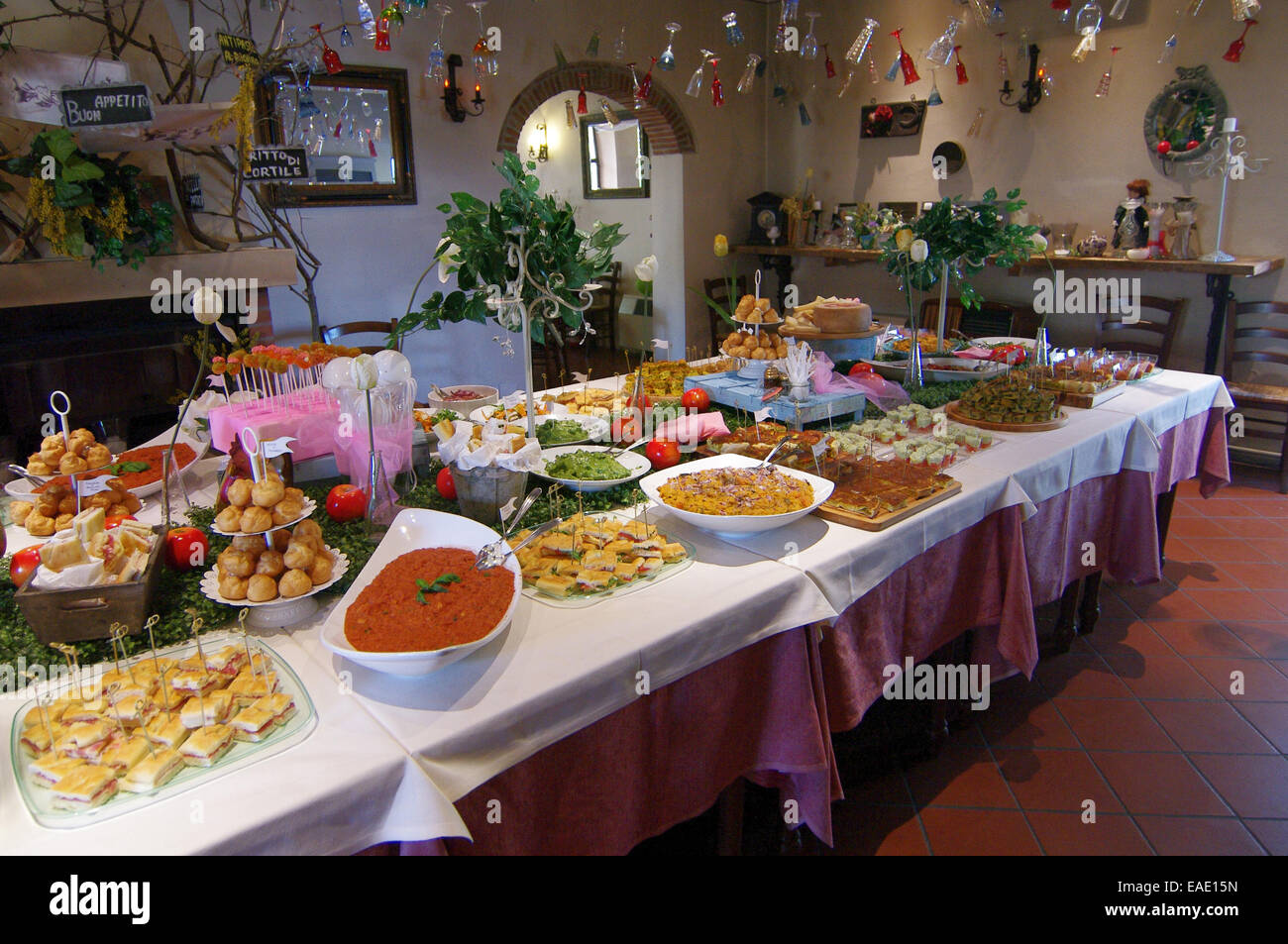Table set for buffet with typical Tuscan products Stock Photo - Alamy