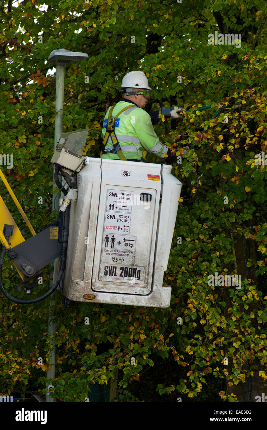 An engineer removes on old style street light and installs a low energy ...