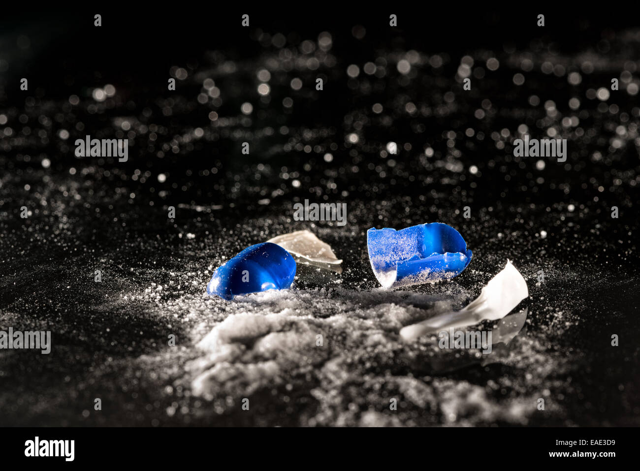 Pain relief contents of broken drug capsule scattered out revealing ...