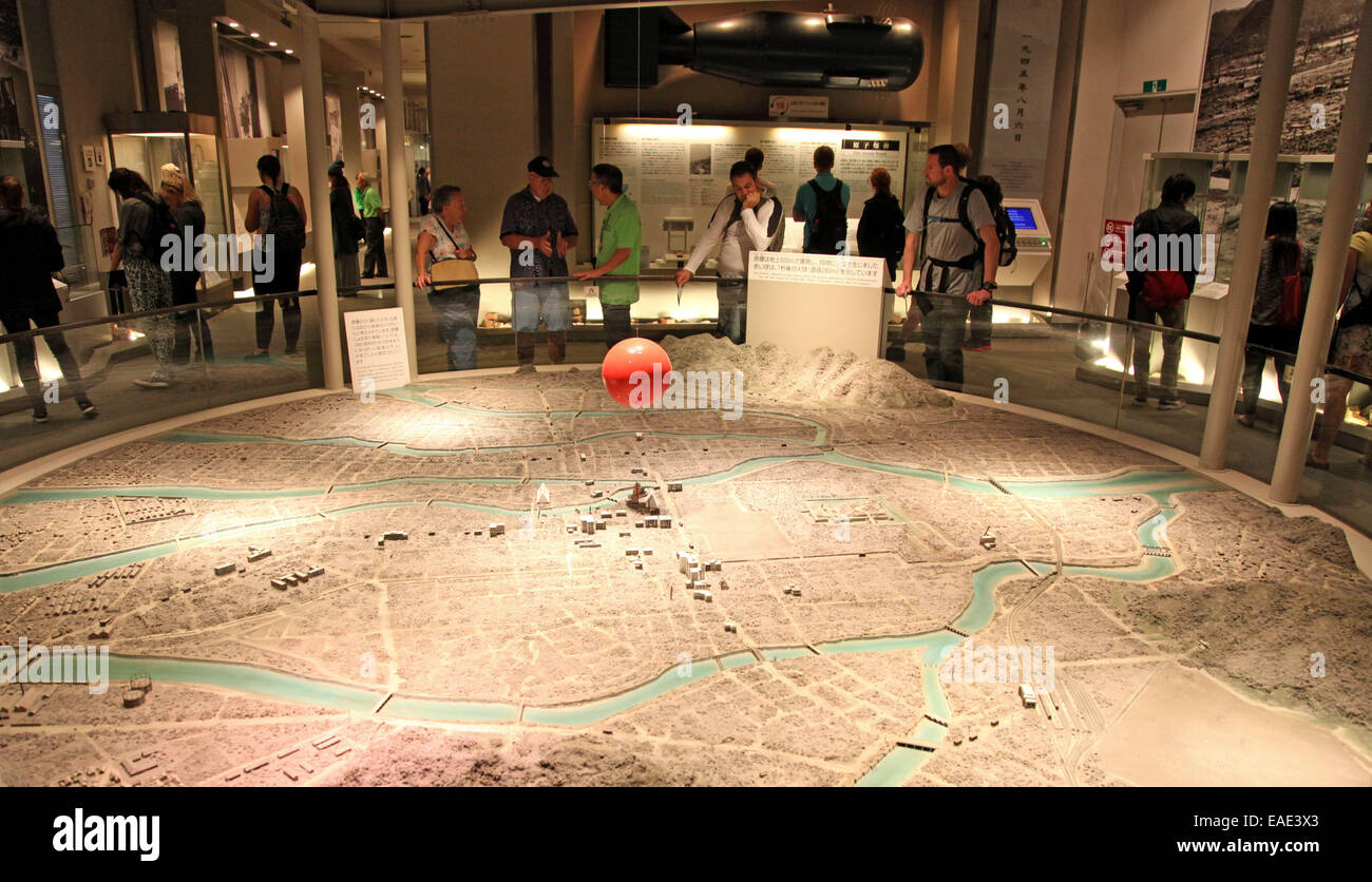 The epicenter and the hypocenter of the atomic bombing are shown in the ...