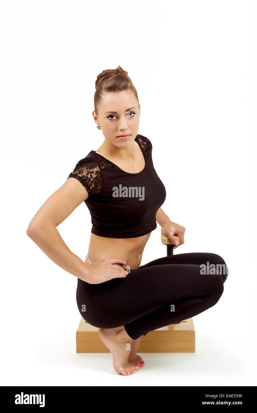 beauty contortionist practicing gymnastic yoga isolated on white ...