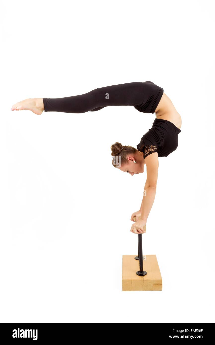beauty contortionist practicing gymnastic yoga isolated on white ...