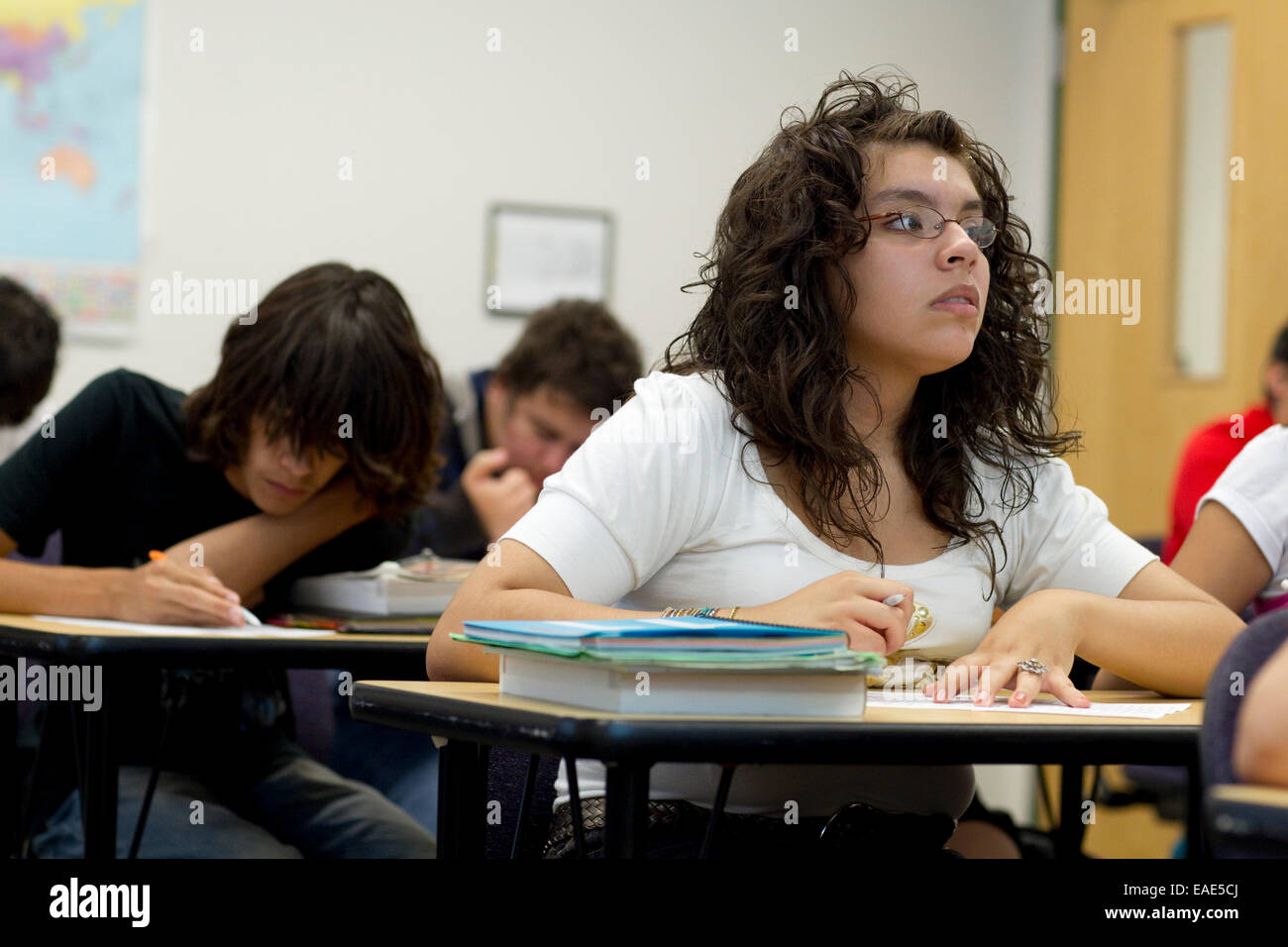 Students listen in classroom at Achieve Early College High School in ...