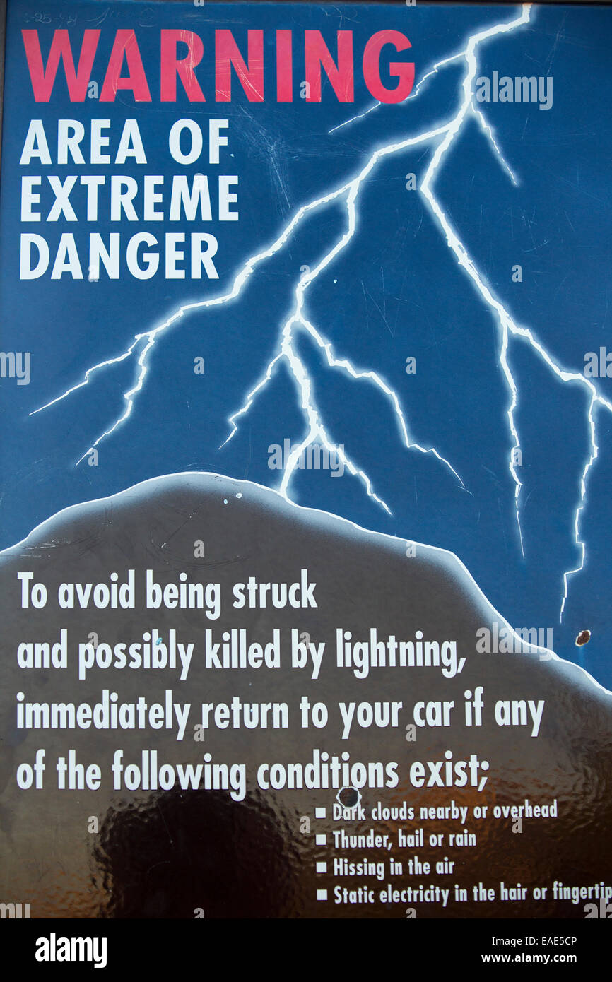 A lightening warning poster on the summit of Moro Rock a granite ...