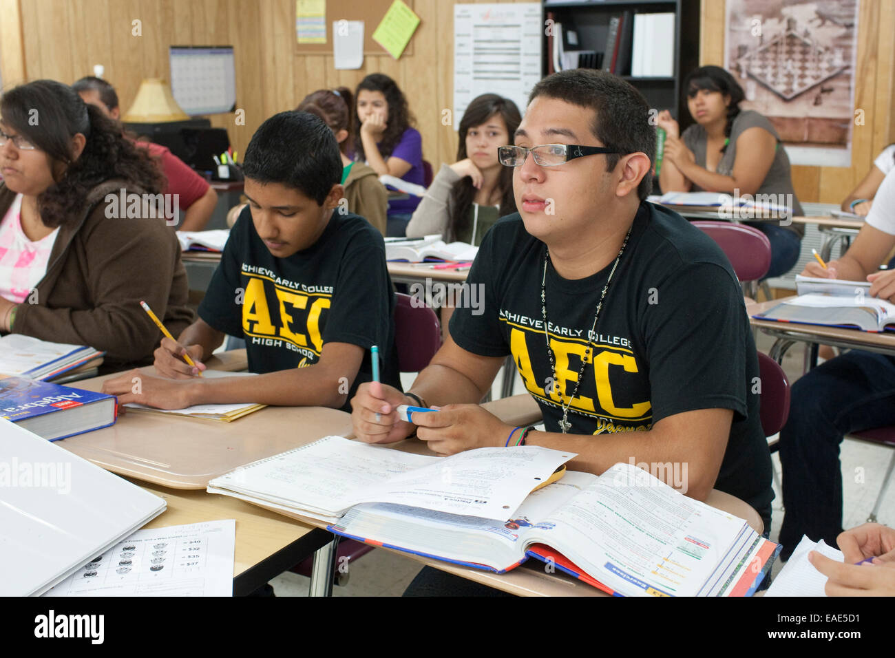 Students listen in classroom at Achieve Early College High School in ...