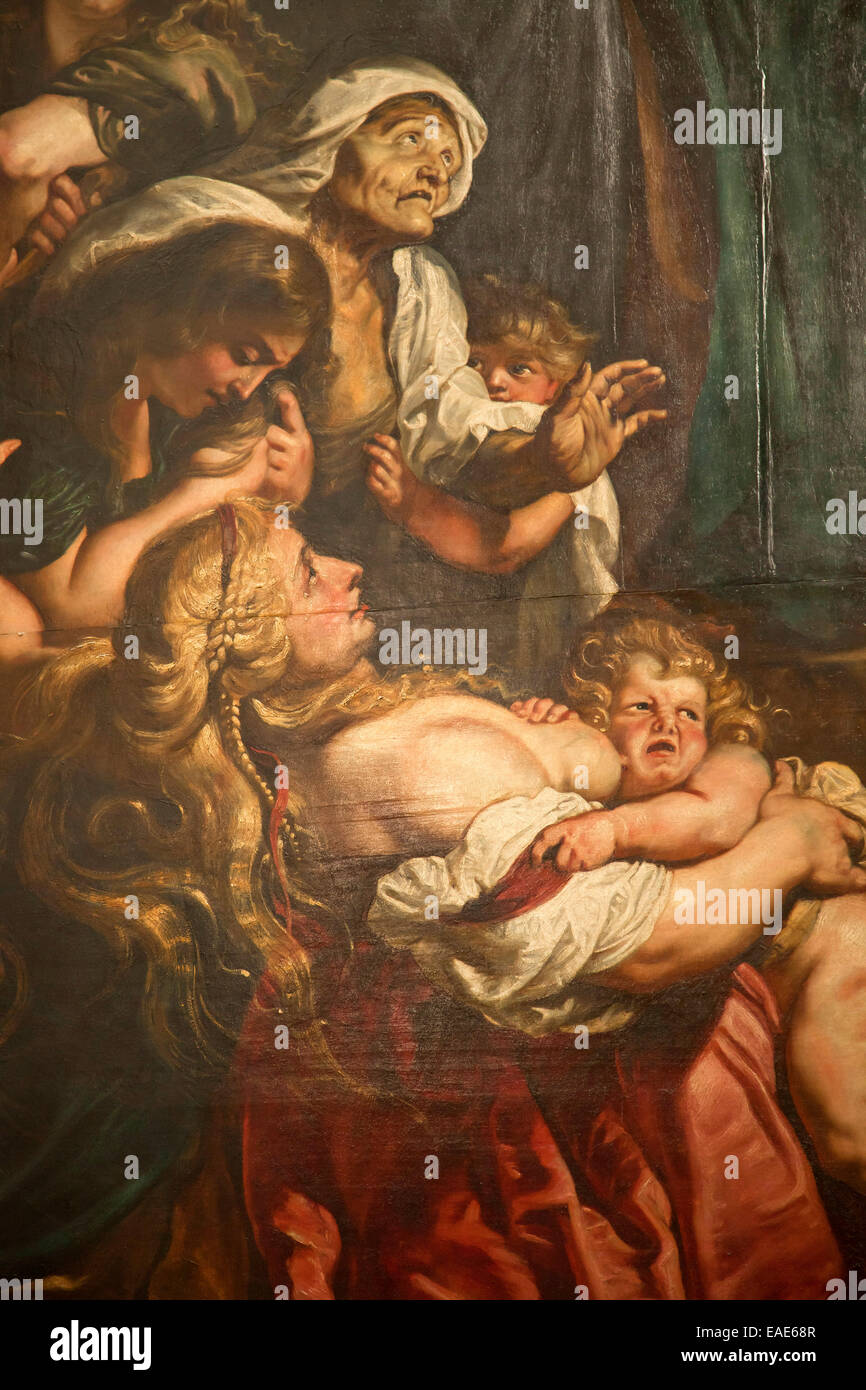 Detail of the painting The Raising of the Cross by Peter Paul Rubens inside the Cathedral of Our ...