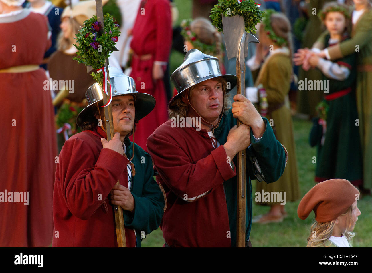 Bailiffs wearing medieval costumes at the showgrounds, Festive Games ...