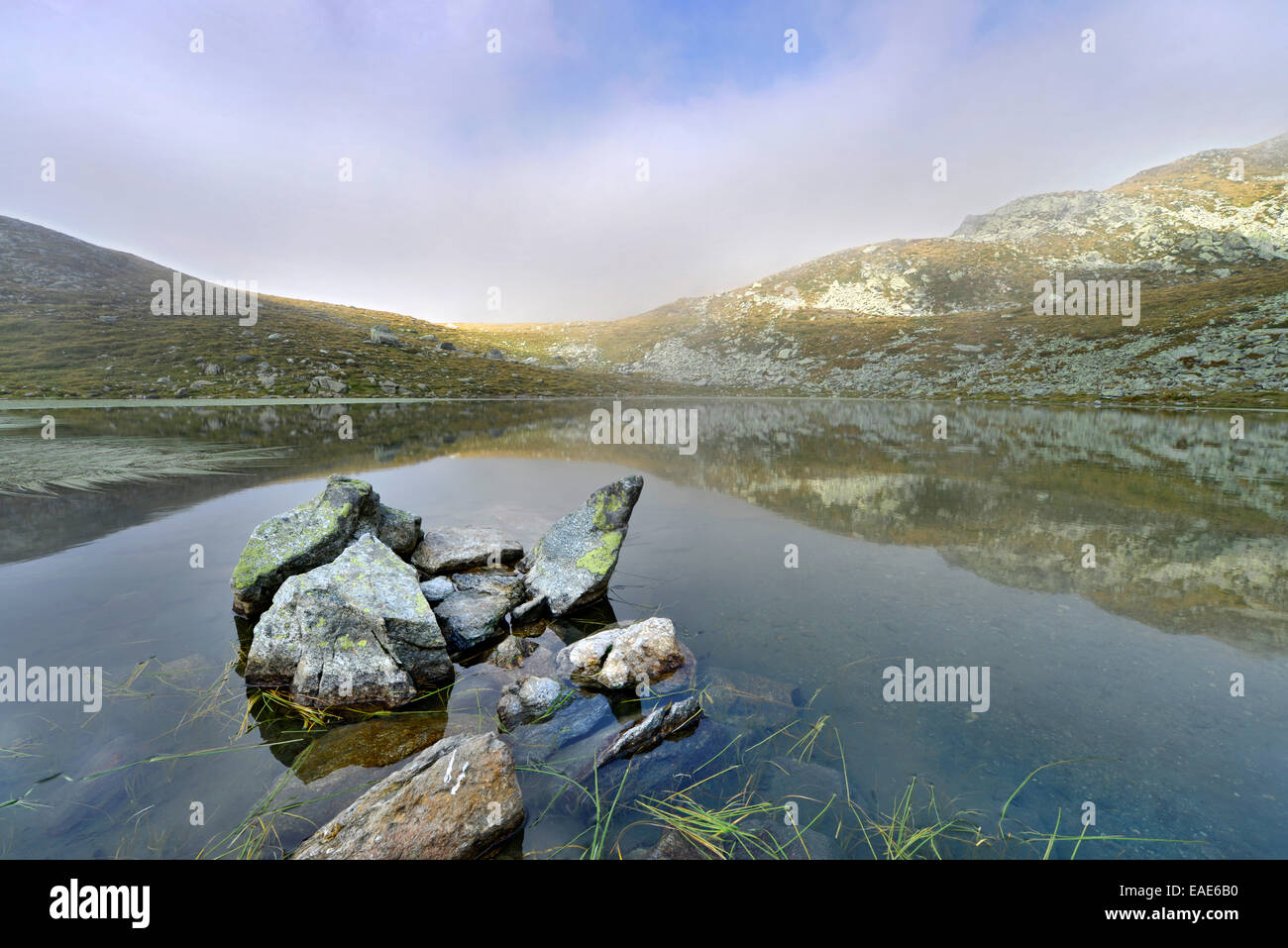 Mountain lake at Penser Joch Pass, Penser Joch, Sarntal, South Tyrol ...