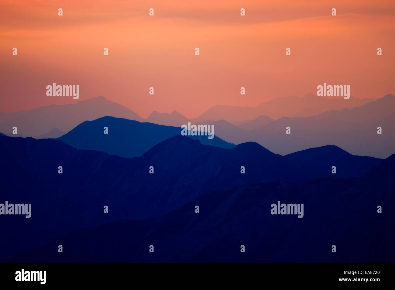 Sunrise over the Ammer Mountains, Ammergau Alps, Reutte, Reutte ...