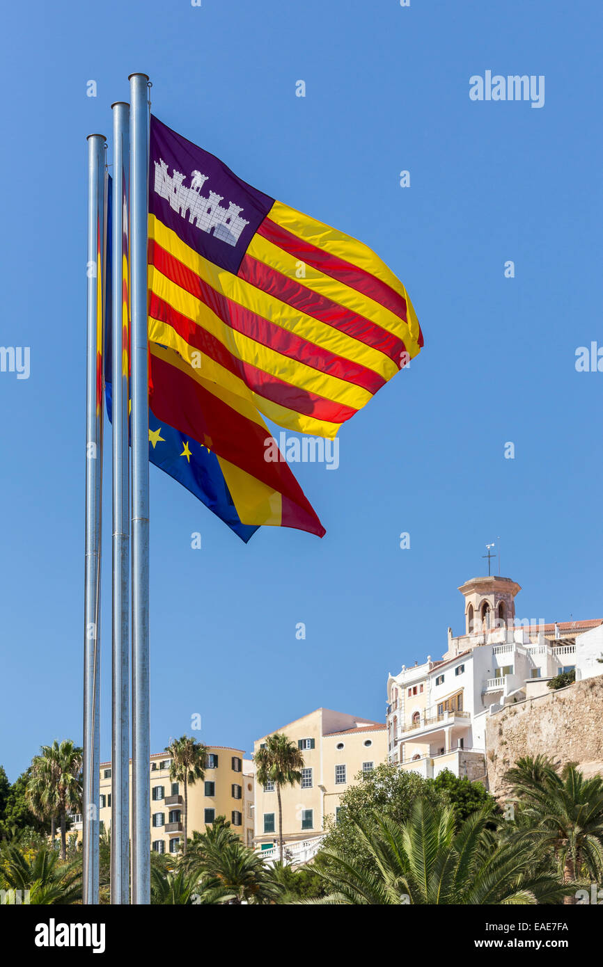Flags of the Balearic Islands and Spain, Maó, Mahon, Menorca, Balearic ...