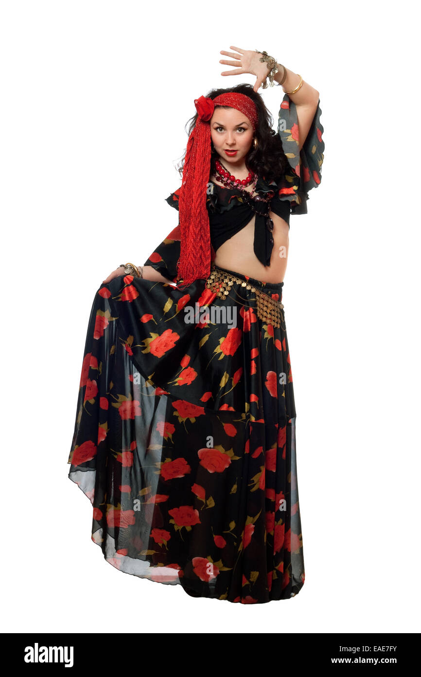 Dancing gypsy woman in a black skirt. Isolated Stock Photo - Alamy