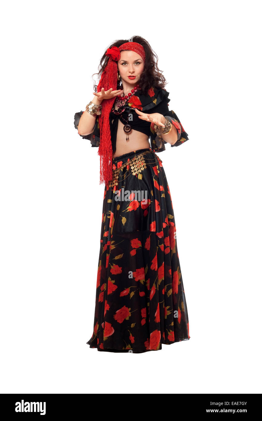 Sensual gypsy woman in a black skirt. Isolated on white Stock Photo - Alamy