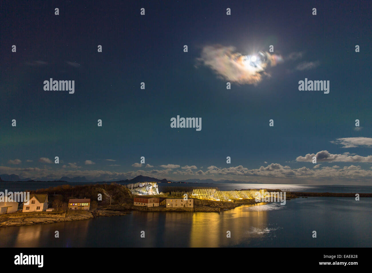 full moon over Lofot islands Stock Photo - Alamy