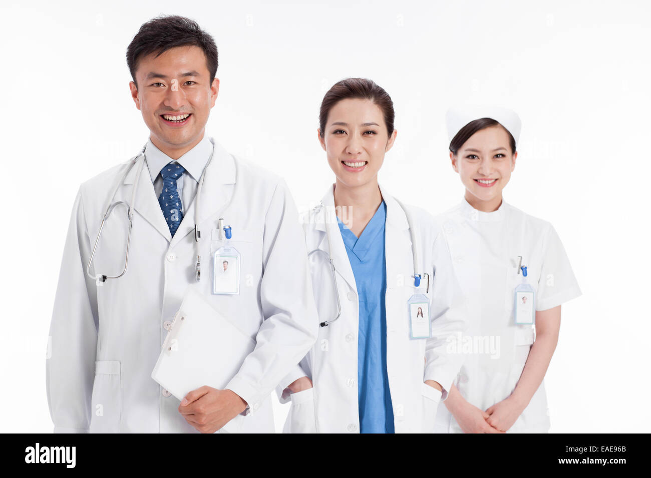 Three portrait of doctors on white background Stock Photo - Alamy