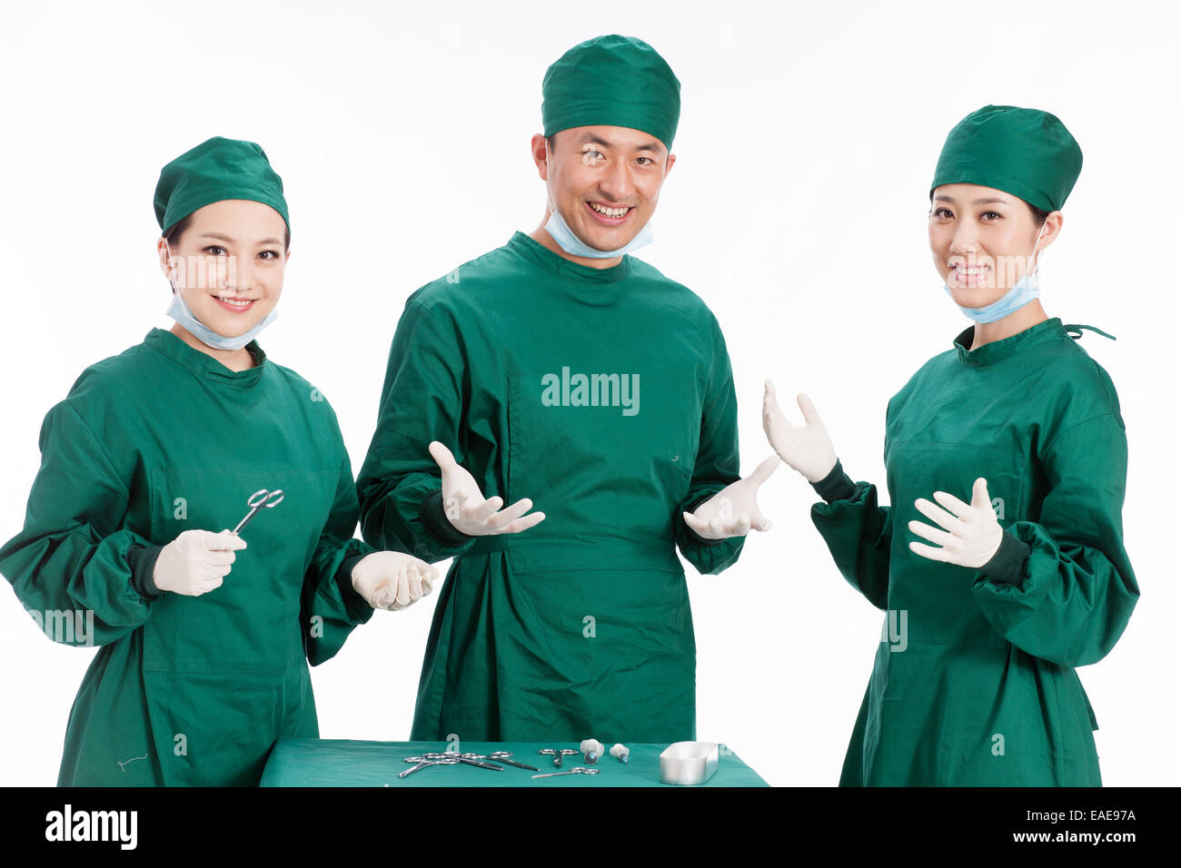Three portrait of doctors on white background Stock Photo - Alamy