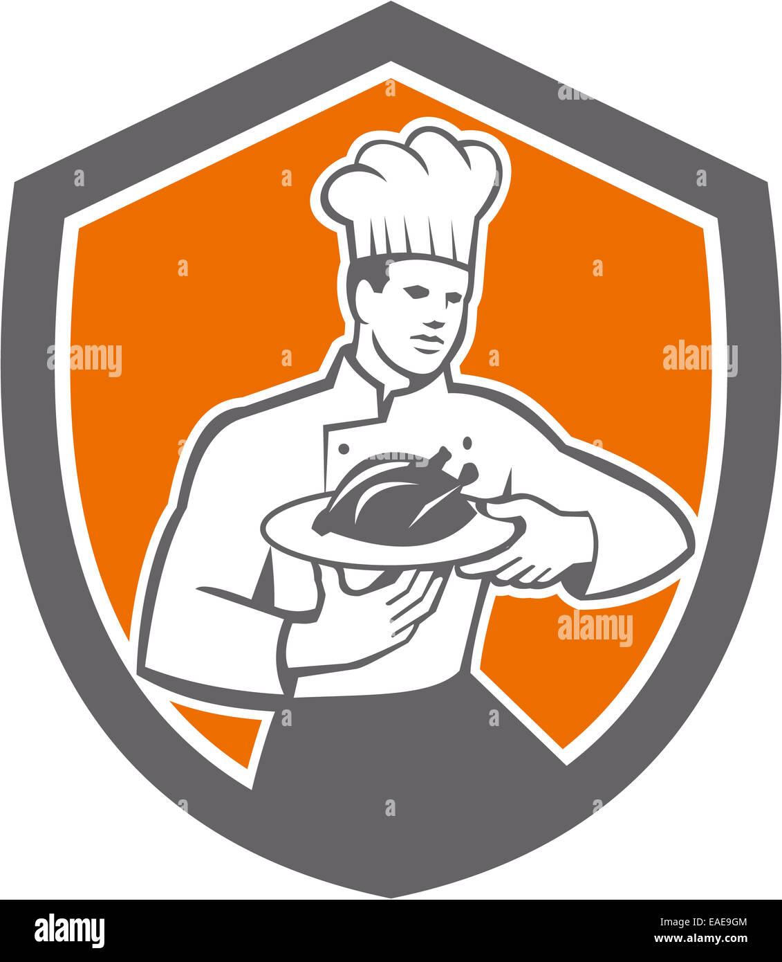 Illustration of a chef cook holding serving serve plate platter with ...