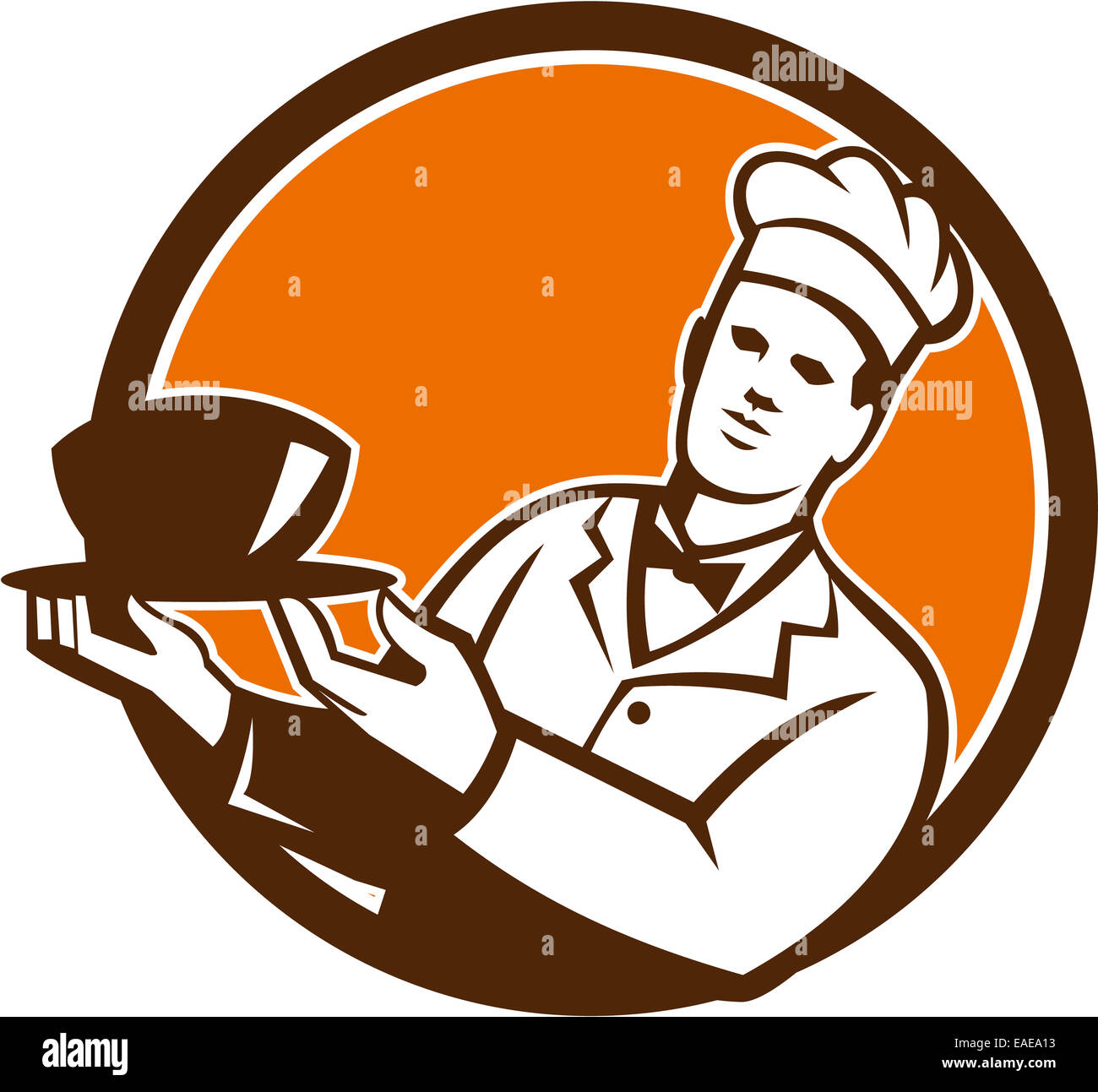 Illustration of a chef cook holding bowl serving set inside circle on ...