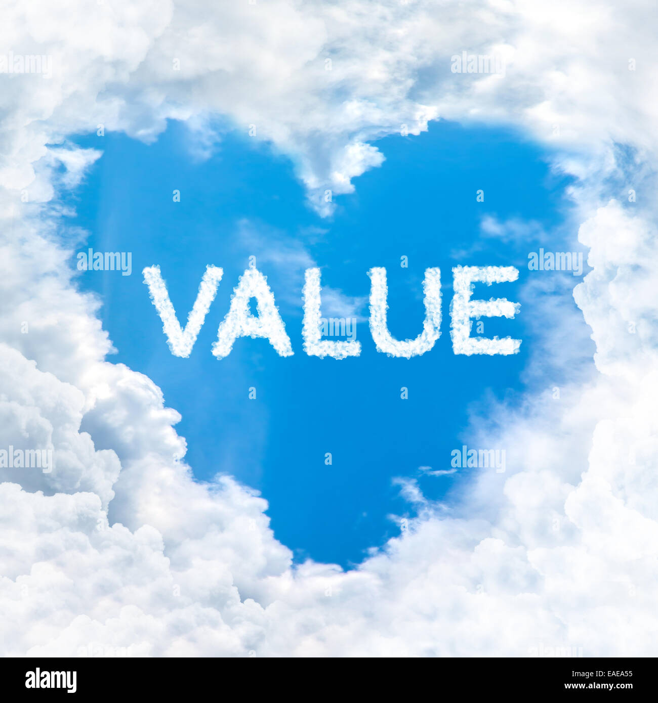 value word on blue sky inside love heart cloud form Stock Photo - Alamy