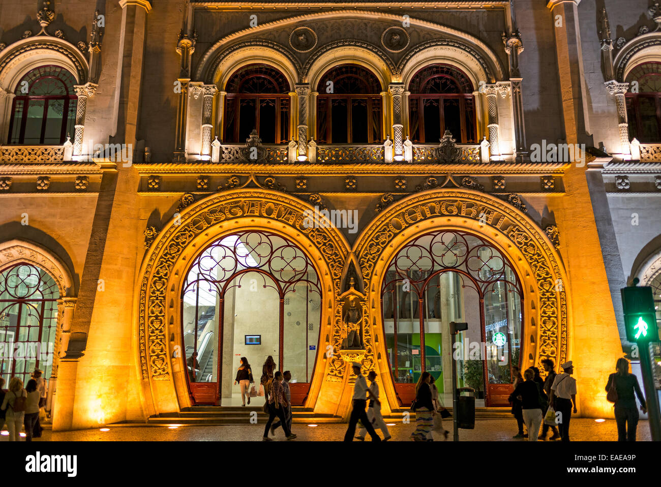 Entrance, Rossio railway station, Art Nouveau facade, Baixa, Lisbon ...