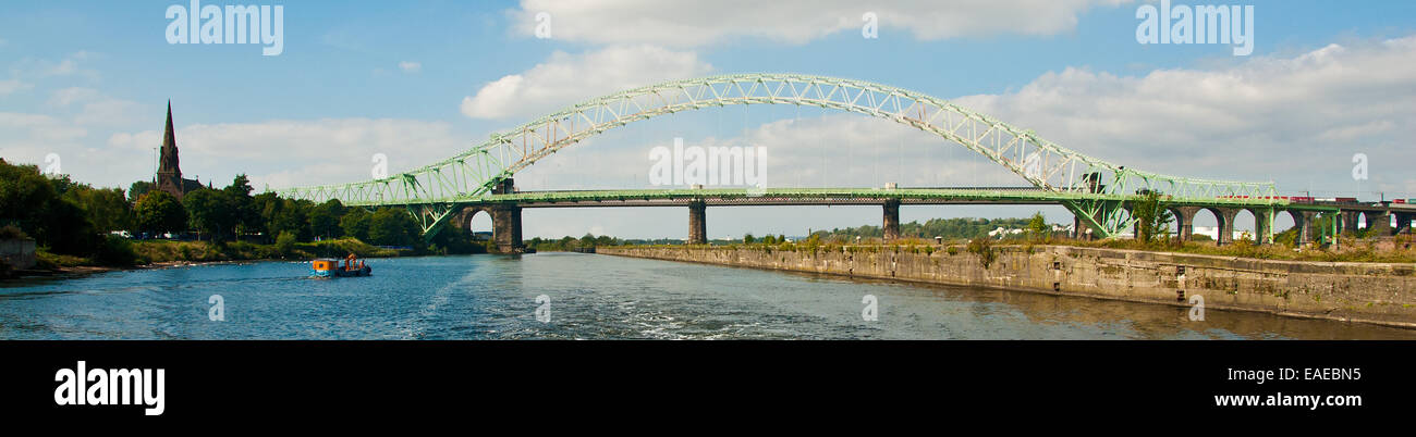 Runcorn Road Bridge with the Railway Bridge in the distance Stock Photo ...