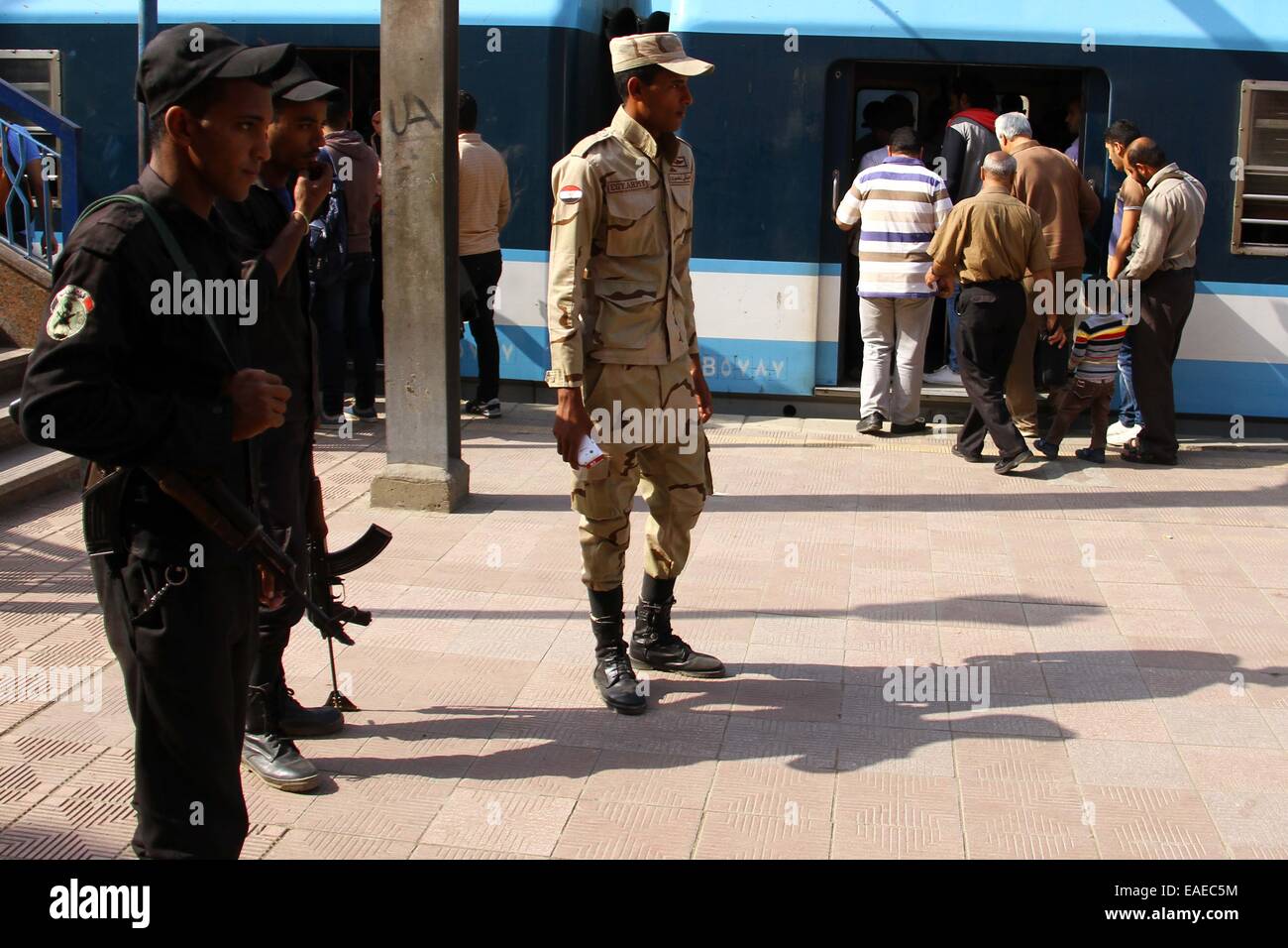 Cairo, Egypt. 13th Nov, 2014. Egyptian security personnel guard at the ...