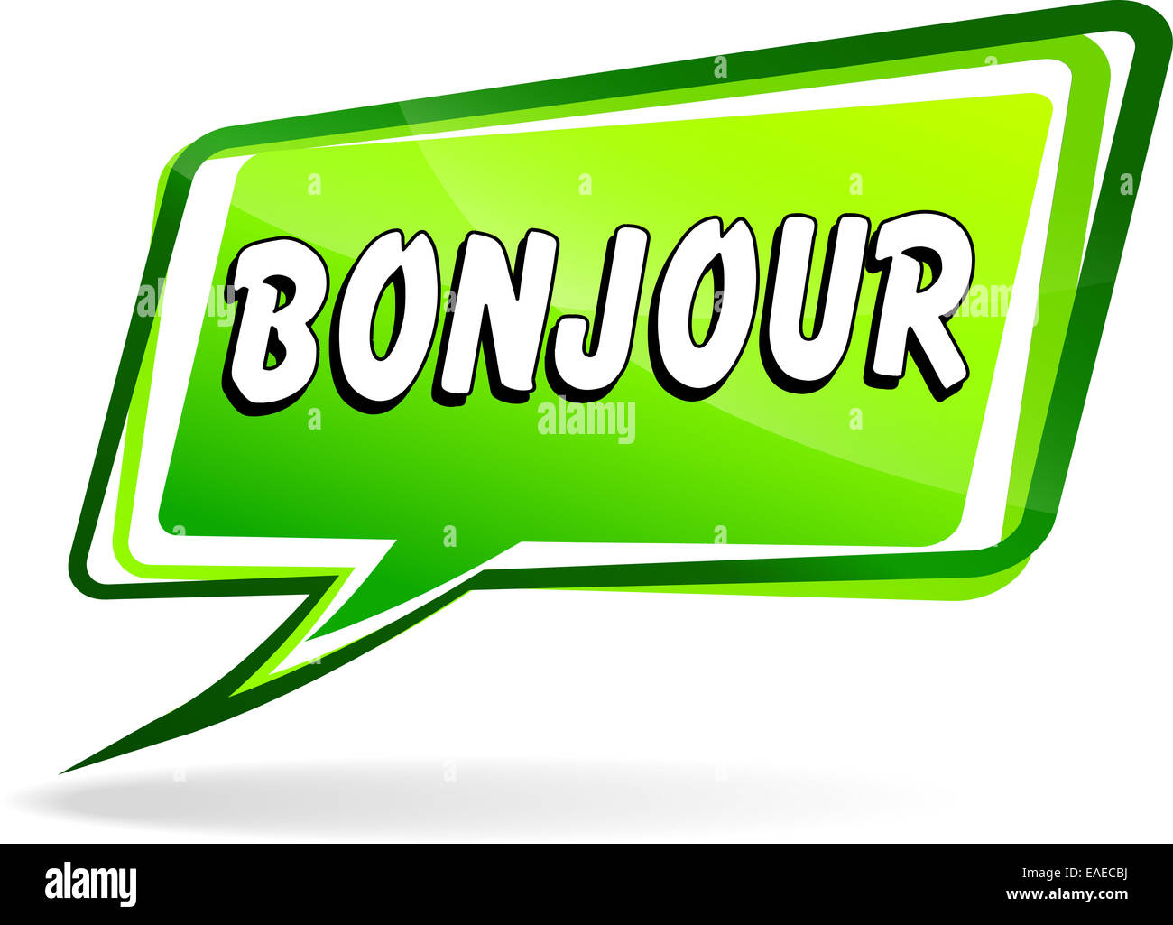 french translation for hello green speech design Stock Photo - Alamy