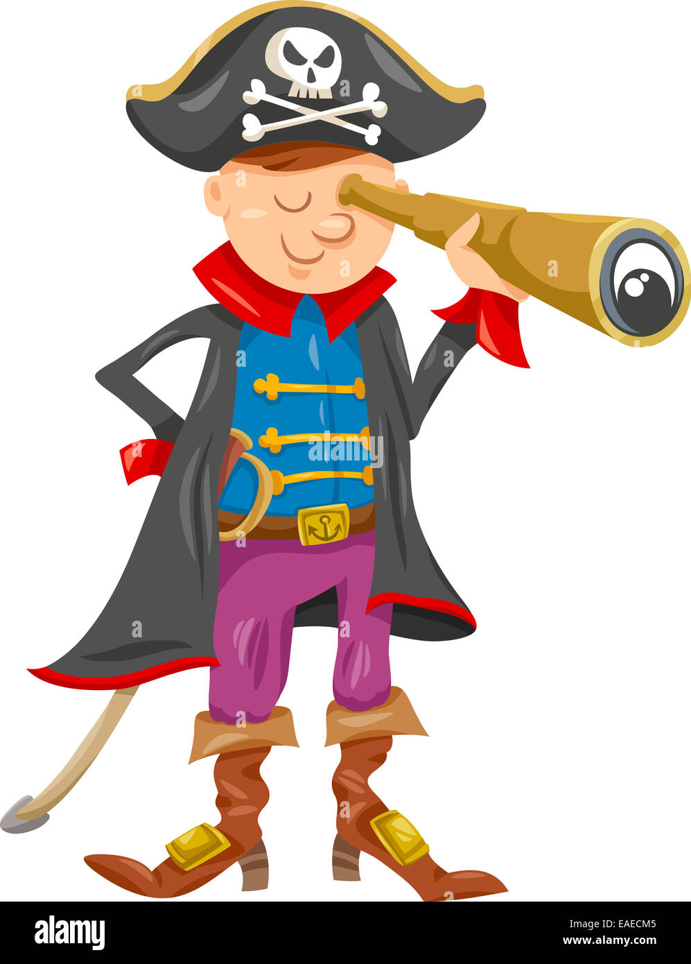 Cartoon Illustration of Funny Pirate or Corsair Captain Boy with ...