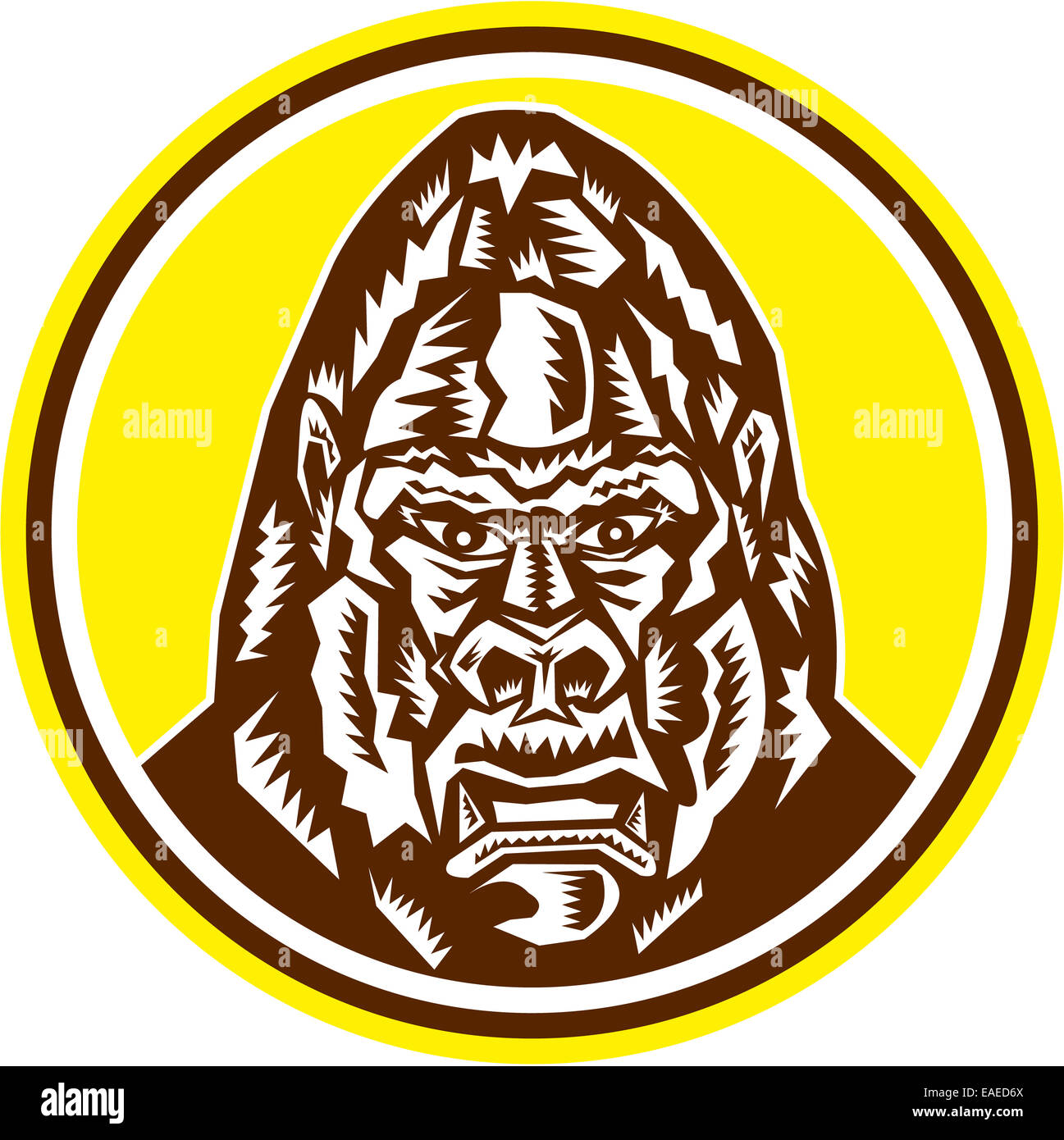 Illustration of an angry gorilla ape head set inside circle on isolated ...