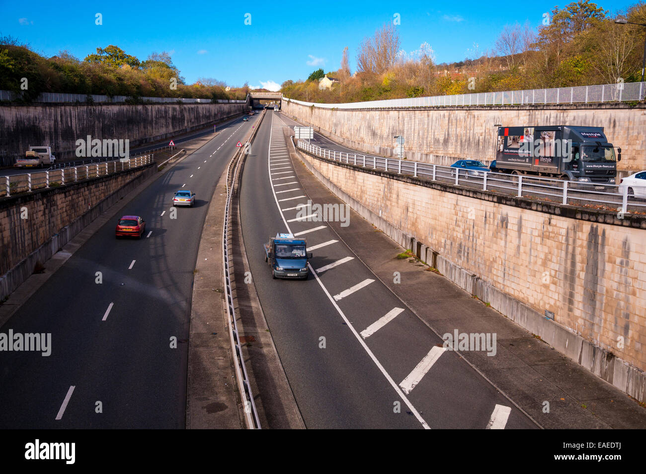 A46 Batheaston bypass shot from bridge above Bath Somerset Stock Photo ...
