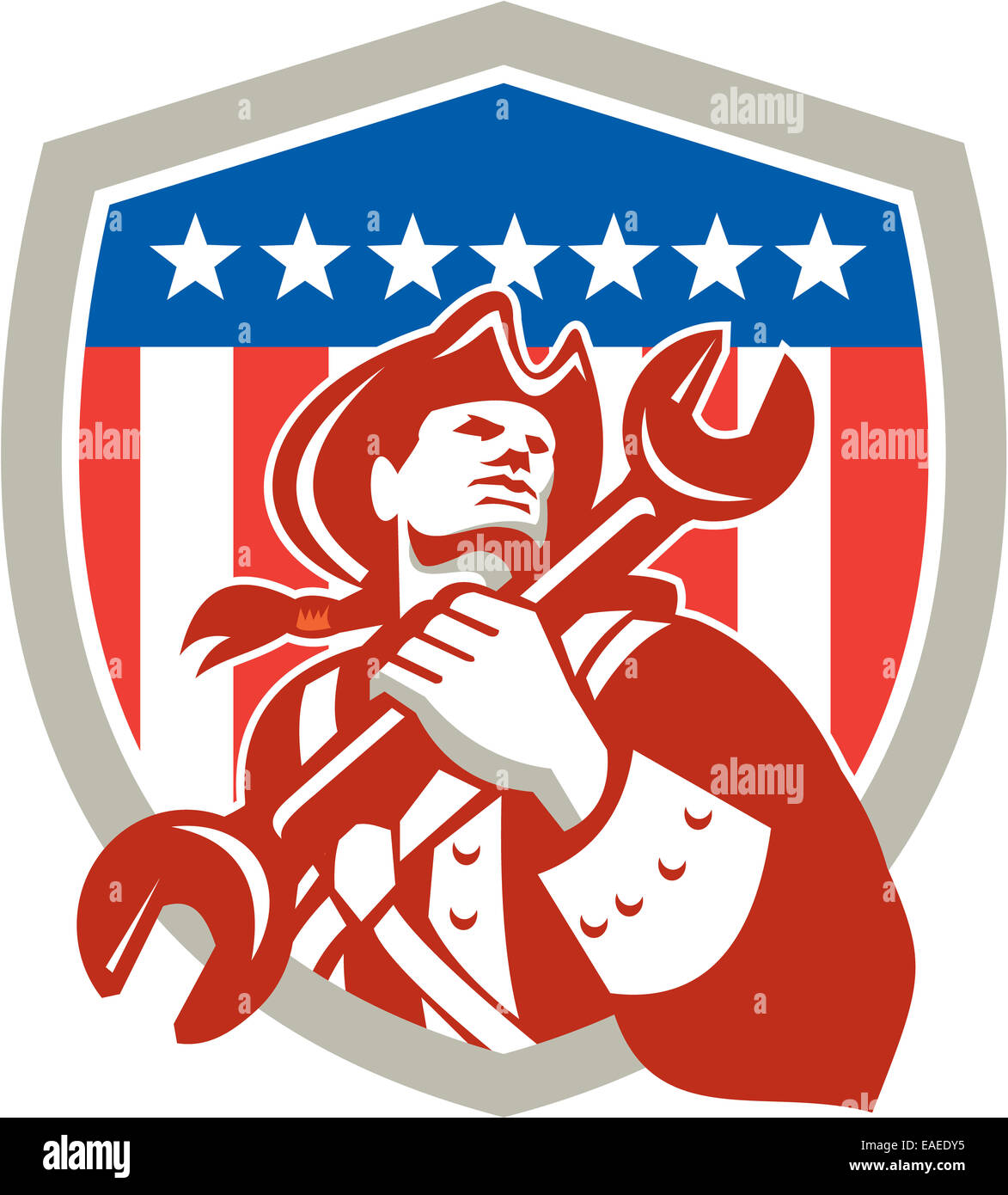 Illustration of a mechanic american patriot soldier holding spanner ...