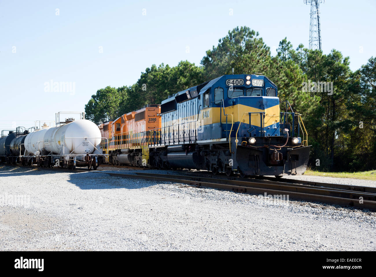 RCPE locomotive pulling a Bay Line Railroad loco Panama City Florida ...