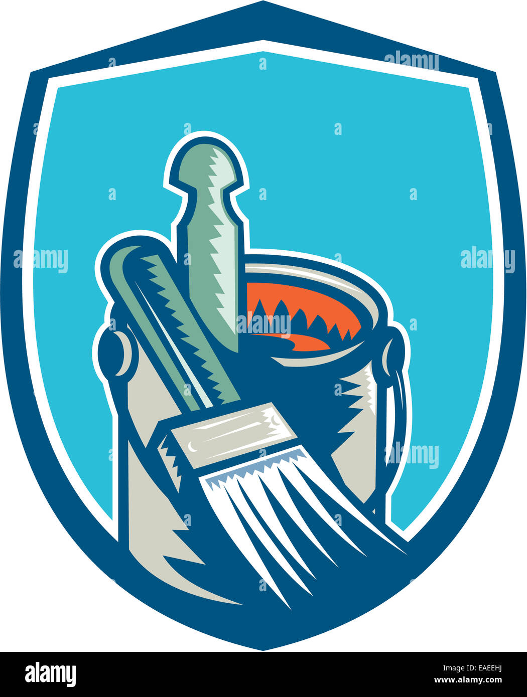 Illustration of a painter paint brush and paint tin can with stirrer ...