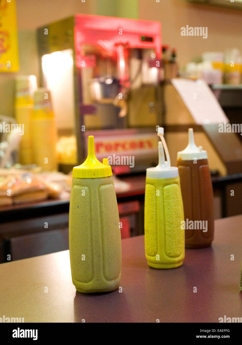 condiment containers at snack bar Stock Photo - Alamy