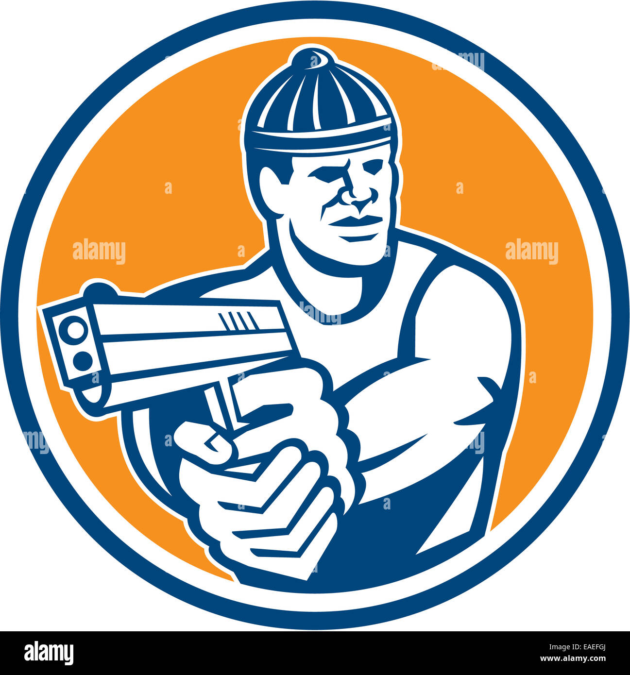 Illustration of a robber criminal gangster pointing gun set inside ...