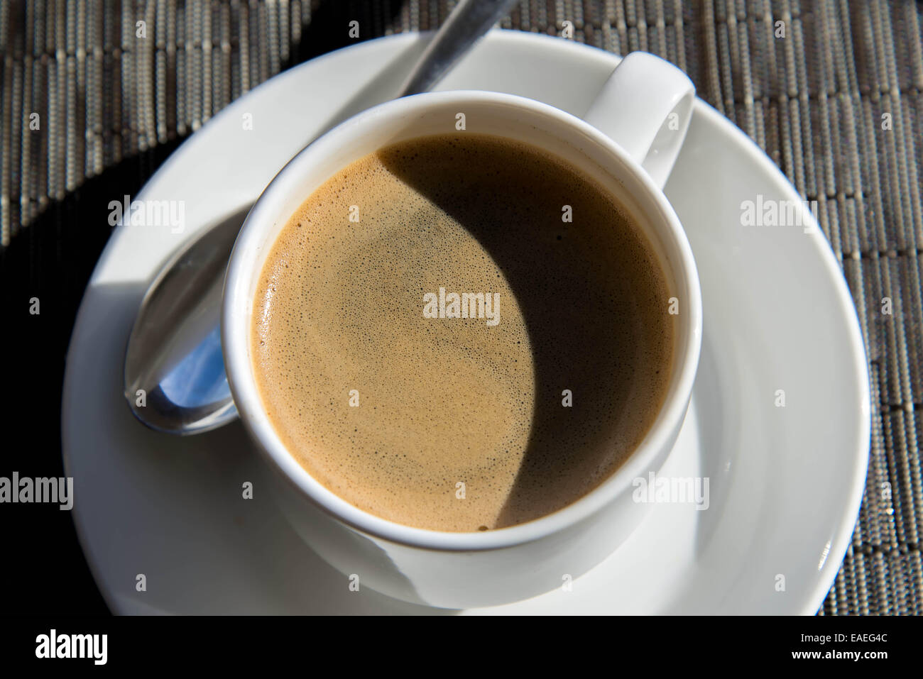 morning cup of espresso on the breakfast table Stock Photo - Alamy