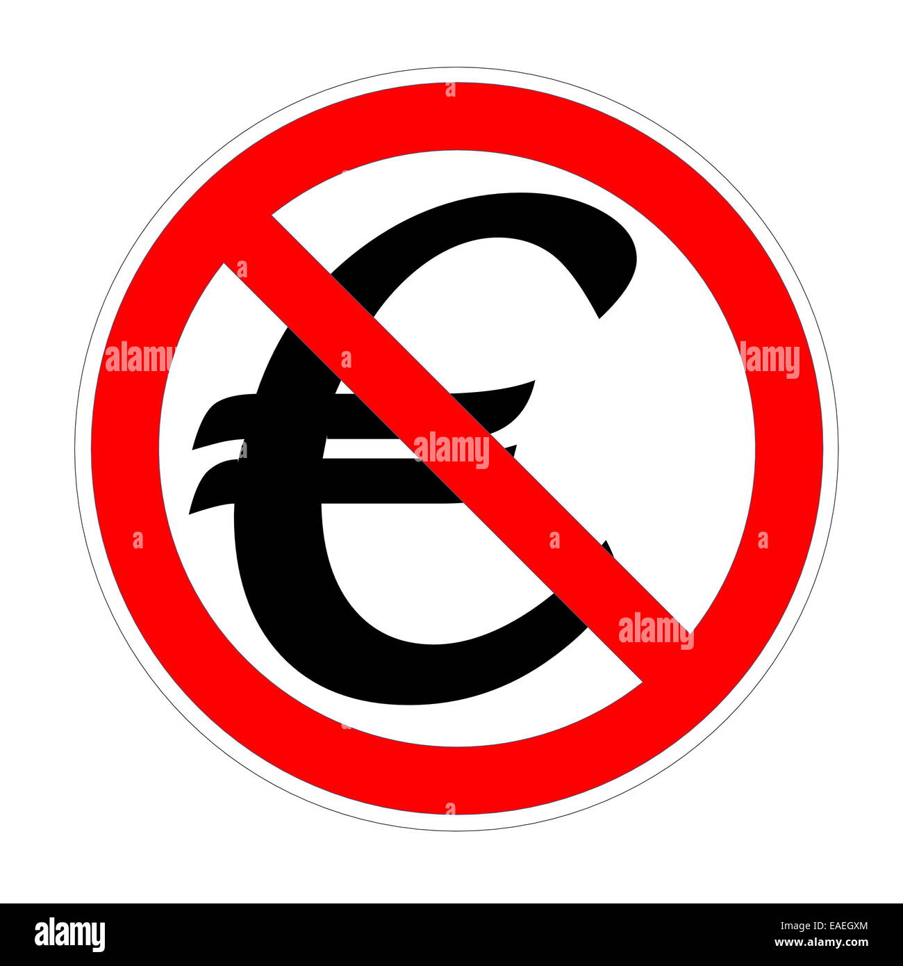 Big black euro symbol into red forbidden circle isolated in white ...