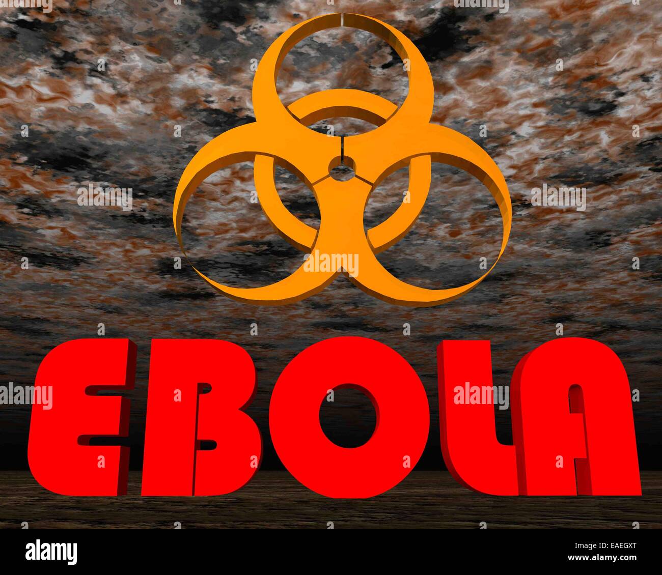 Red Ebola word under biohazard symbol in dark background - 3D render ...