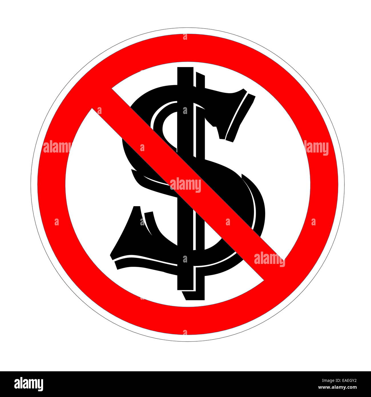 Big black dollar symbol into red forbidden circle isolated in white ...